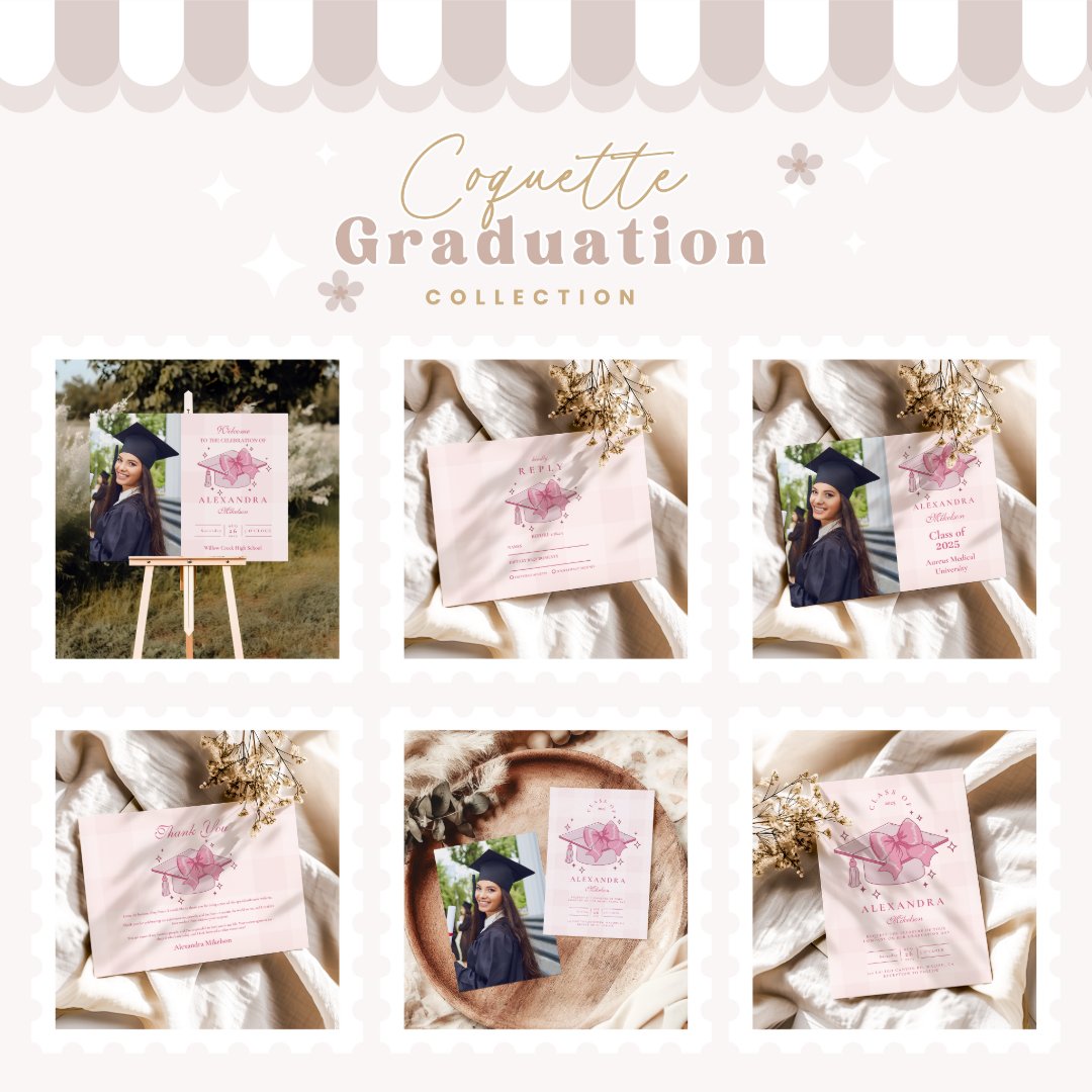 Coquette Pink Bow Graduation Invitation | Zazzle