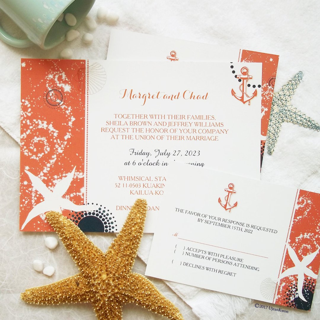 Coral and Navy Blue Beach Wedding Sign | Zazzle