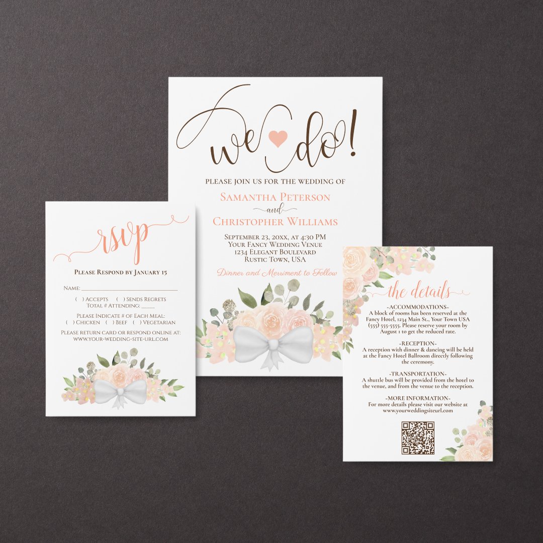 Elegant Coral Peach Boho Floral Formal Wedding Invitation | Zazzle
