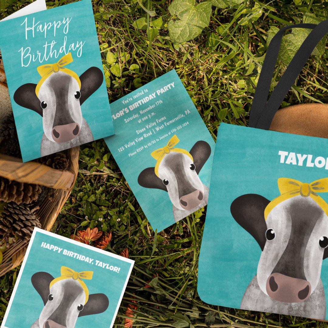 Cute Cow with Bow Dairy Farm Business Card | Zazzle