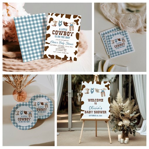 Western Cowboy Blue Plaid Baby Shower Invitation | Zazzle