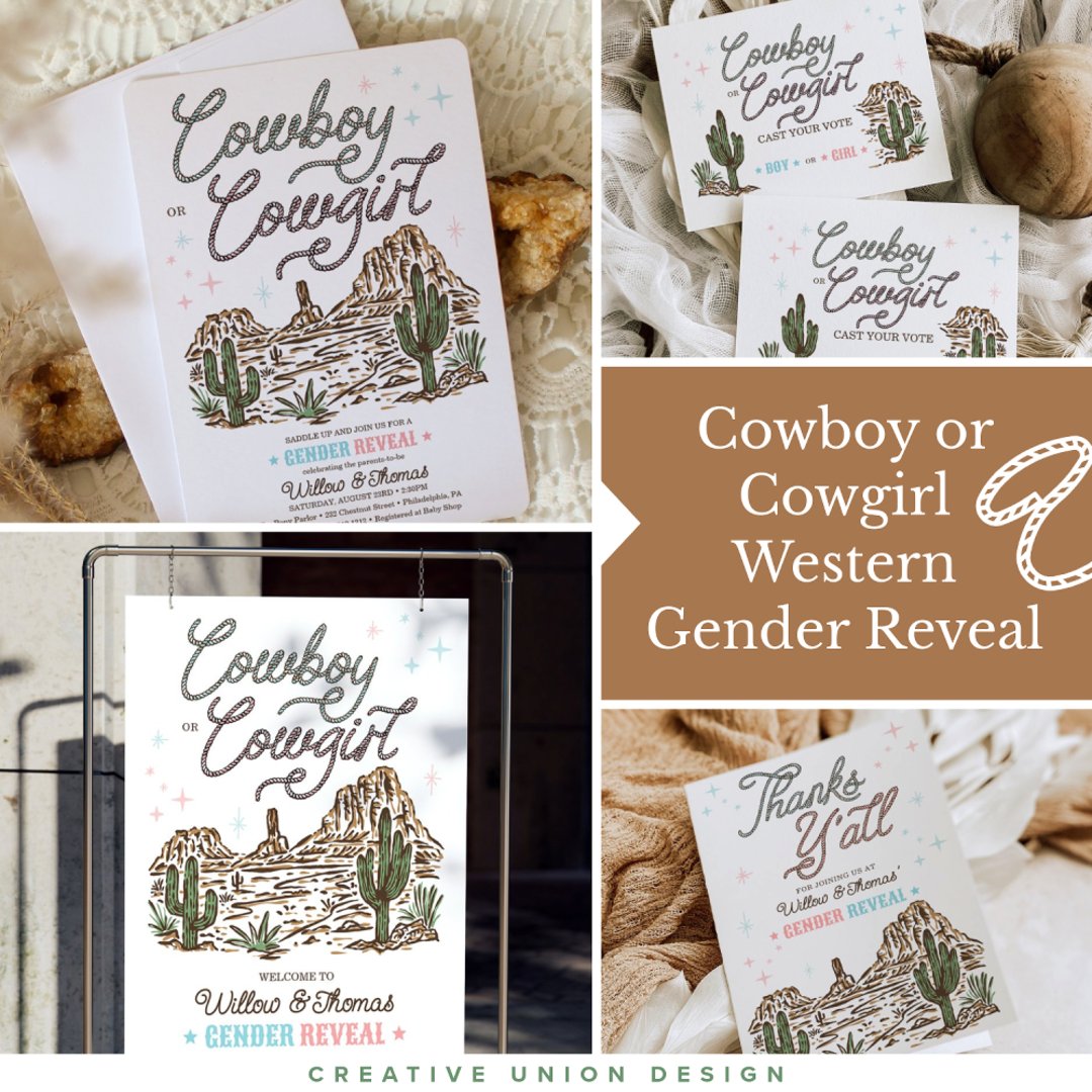 Western Gender Reveal Shower Cowboy or Cowgirl Invitation | Zazzle