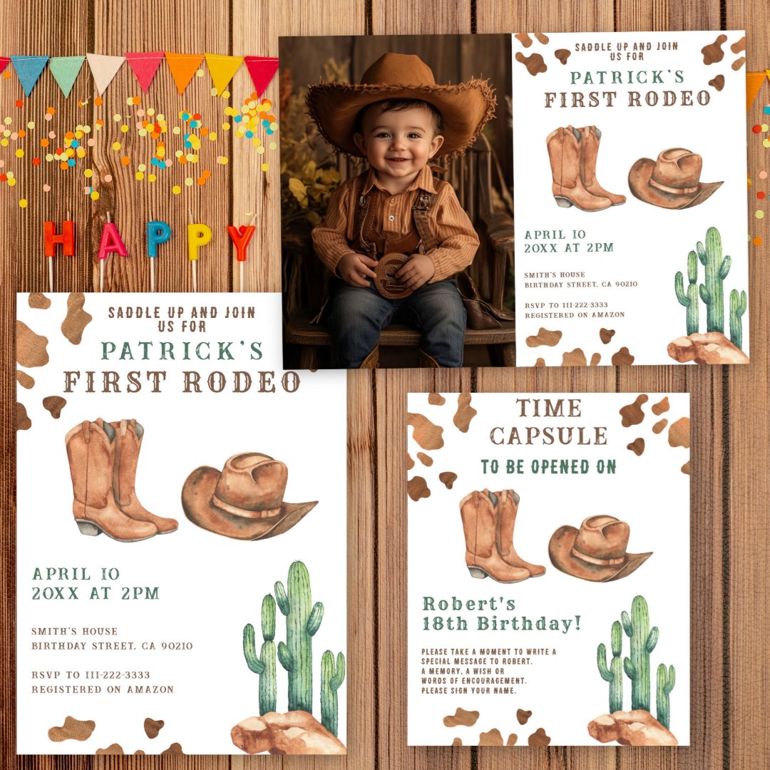Cowboy Wild West 1st Rodeo Birthday Party Invitation | Zazzle