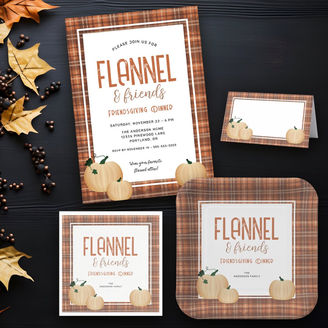 Cozy Flannel and Friends Friendsgiving Dinner Invitation | Zazzle