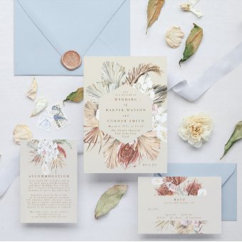 Budget Cream Pampas Dried Floral Jungle Wedding Flyer | Zazzle