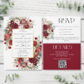 Elegant Crimson Red Florals Gold Frame Wedding Invitation | Zazzle