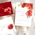 Elegant Crimson Red Poppy Floral Wedding Invitation | Zazzle