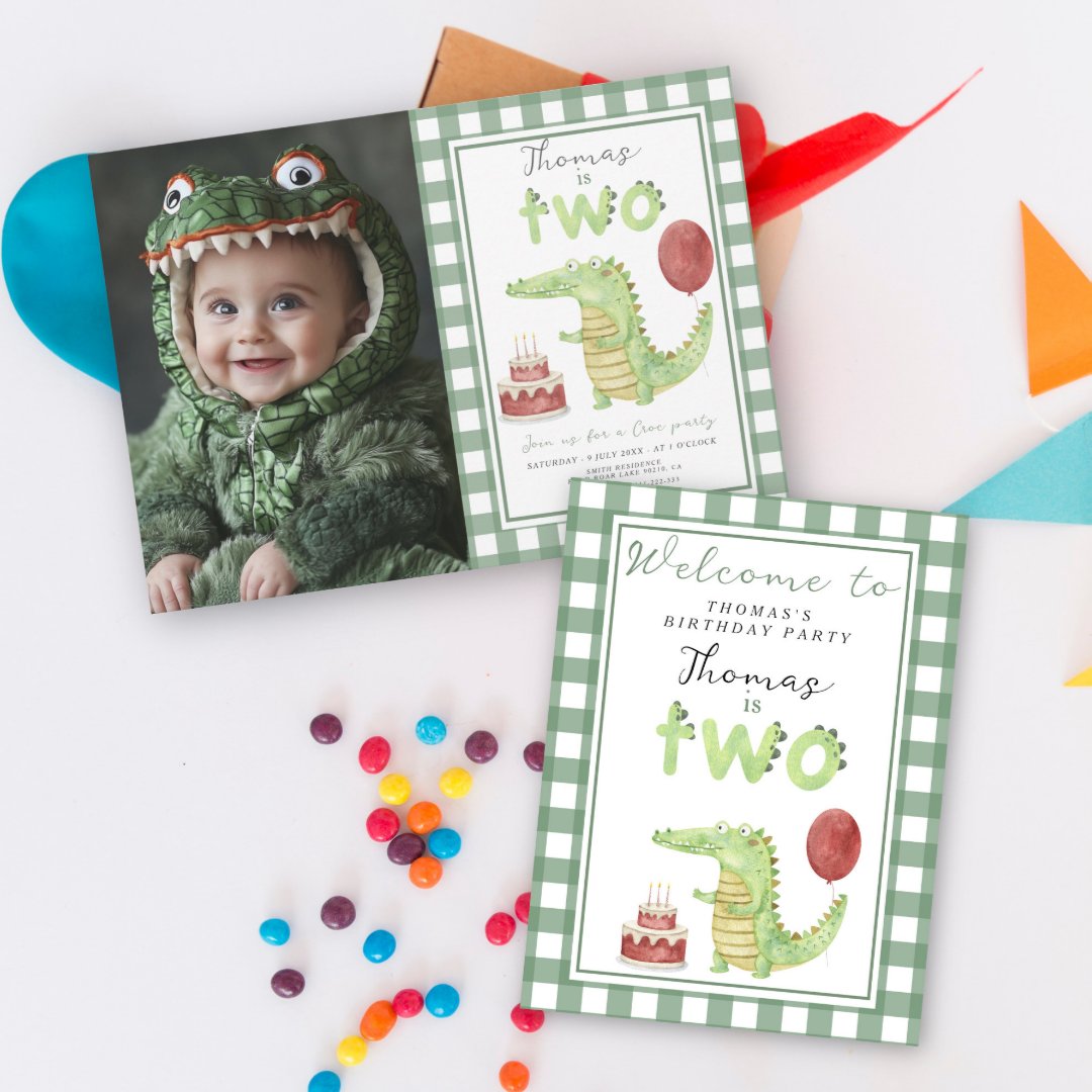 Watercolor Crocodile 2nd birthday Welcome Banner | Zazzle