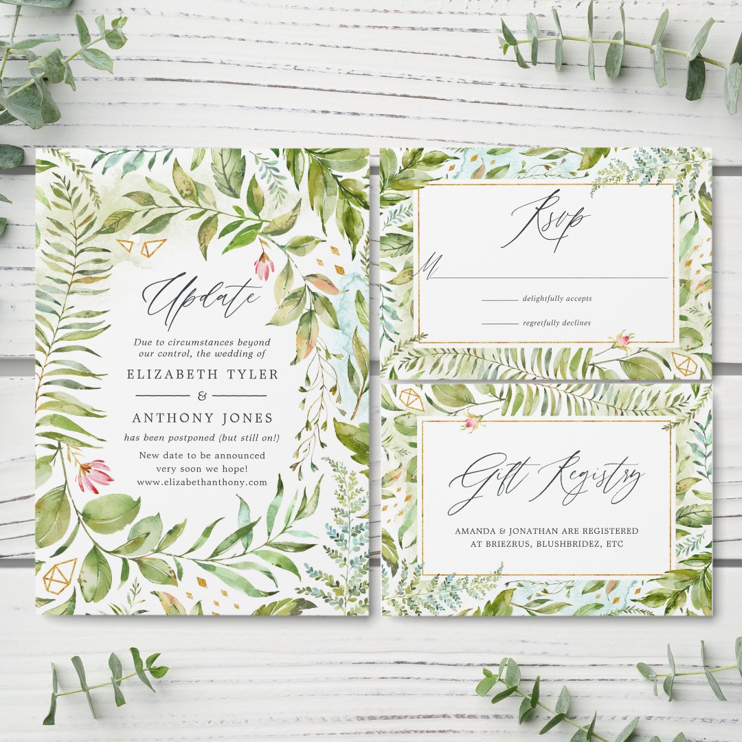 Watercolor Greenery Crystal Wedding Wine Label | Zazzle