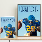 Blue Script Overlay Graduate Photo Football Player Graduation Cap ...