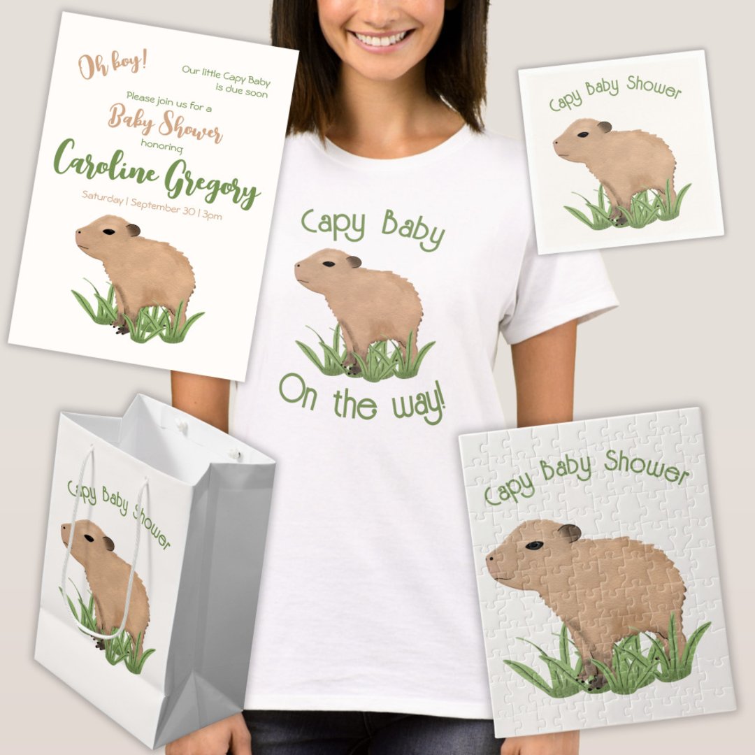 Custom Capy Baby Boy Capybara Pun Baby Shower Invitation | Zazzle