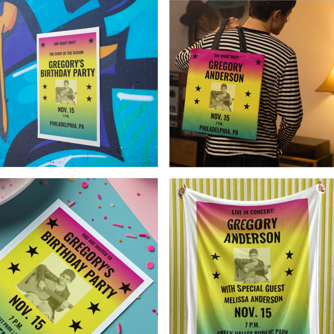 Vintage Ombre Concert Poster with Photo Custom | Zazzle