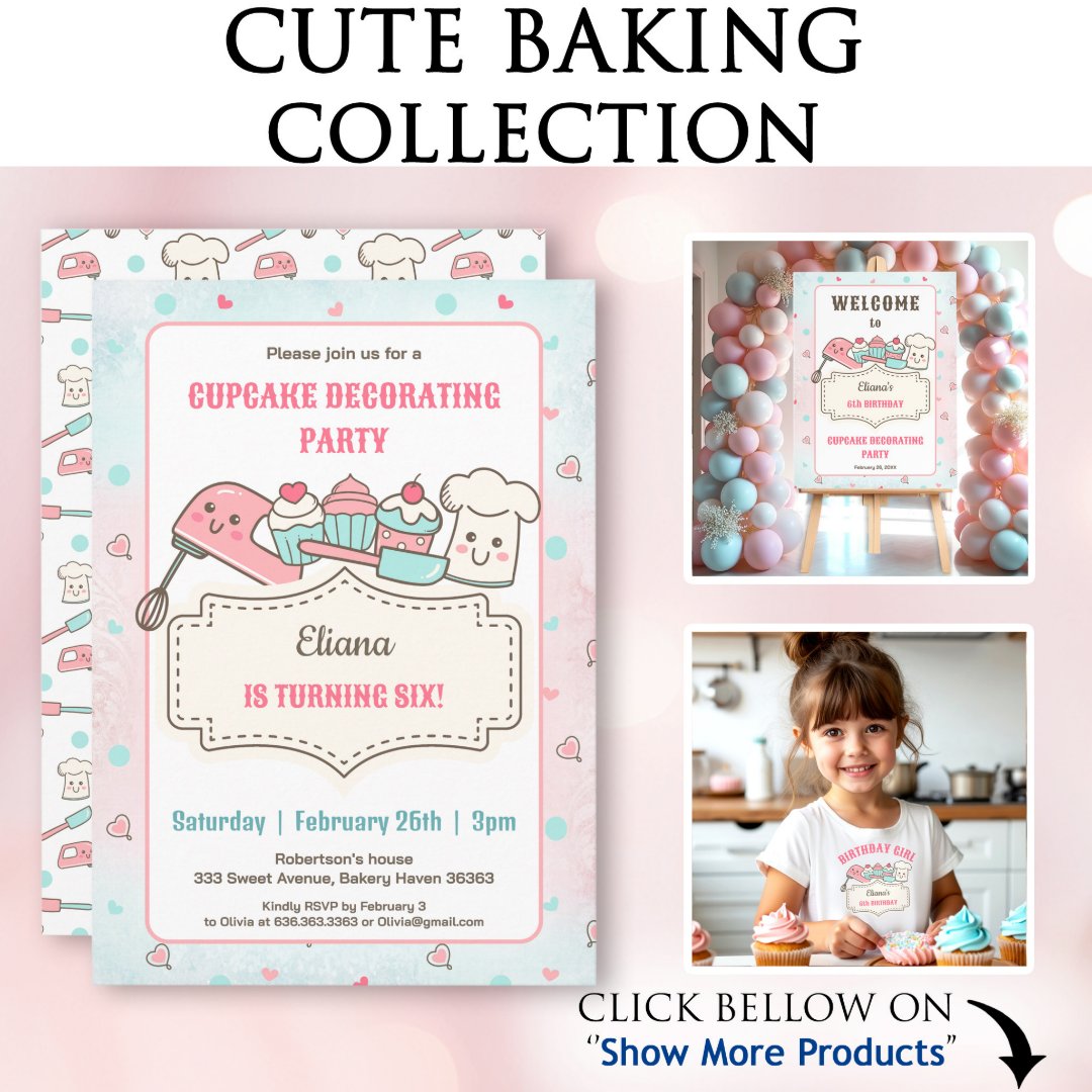Cupcake Decorating Party Cute Baking Girl Birthday Invitation | Zazzle