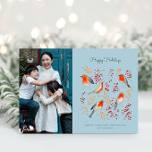 Cute Bird Red Robin Blue Christmas Family Holiday Card | Zazzle