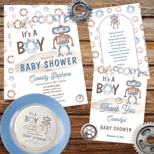 It's A Boy Cute Robot Baby Shower Welcome Foam Board | Zazzle