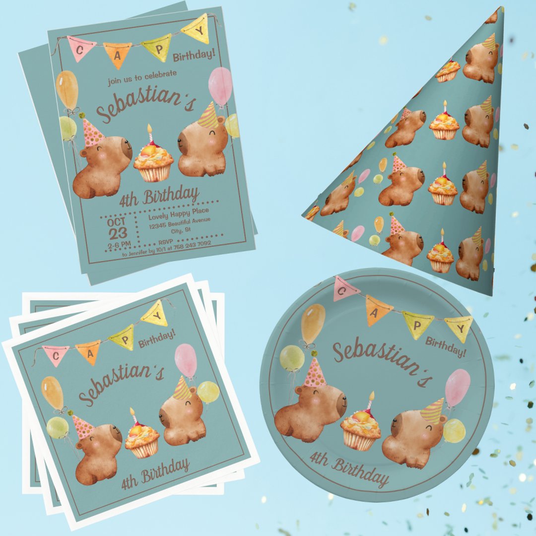 Cute Capy Birthday Capybara Party Invitation | Zazzle