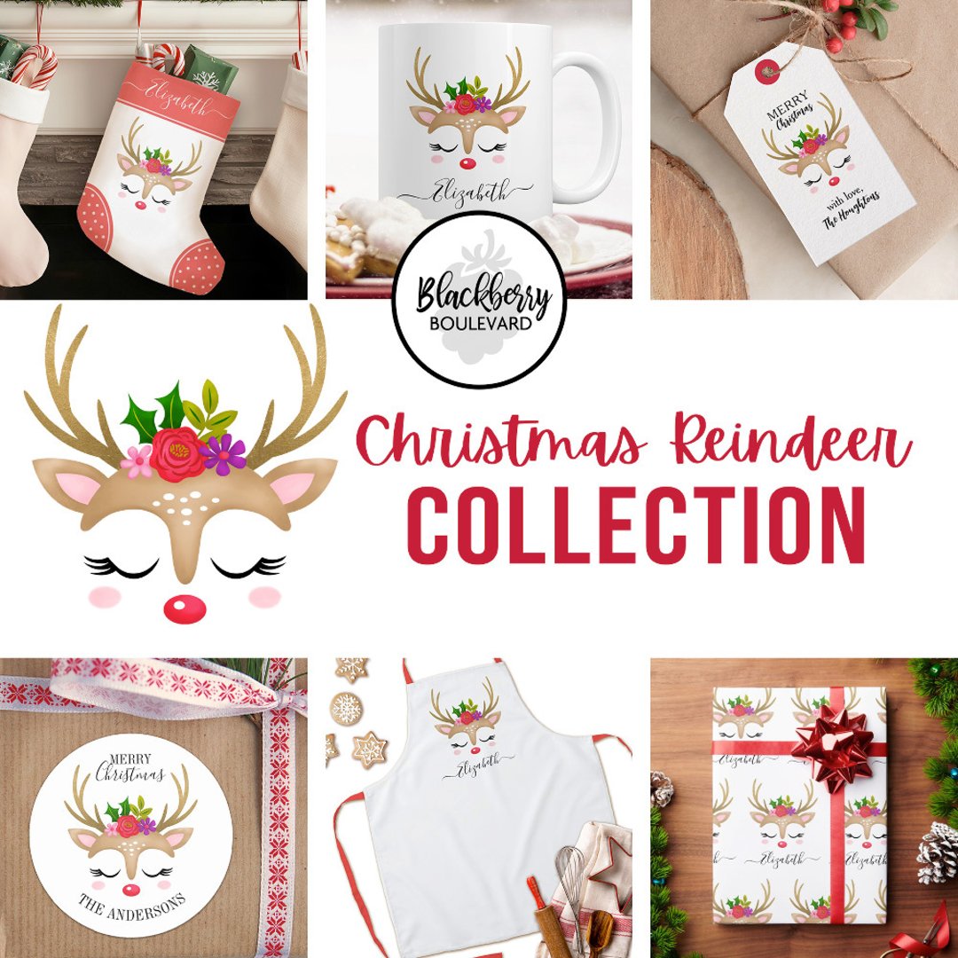 Merry Christmas Cute Reindeer Face Classic Round Sticker | Zazzle