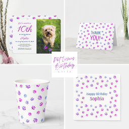 Purple Pink Blue Paw Prints Birthday Party Hat | Zazzle