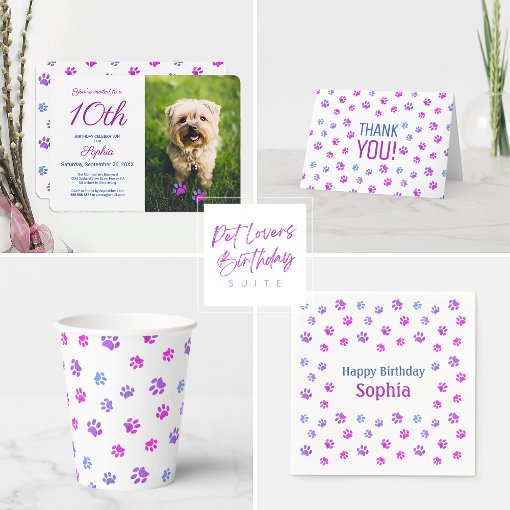 Purple Pink Blue Paw Prints Birthday Party Hat | Zazzle