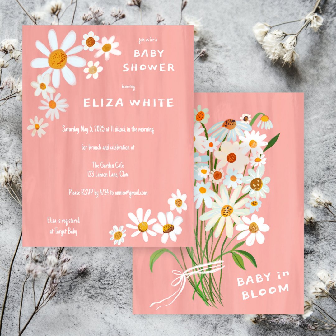 Cute Daisy Bouquet Handpainted Custom Baby Shower Invitation | Zazzle