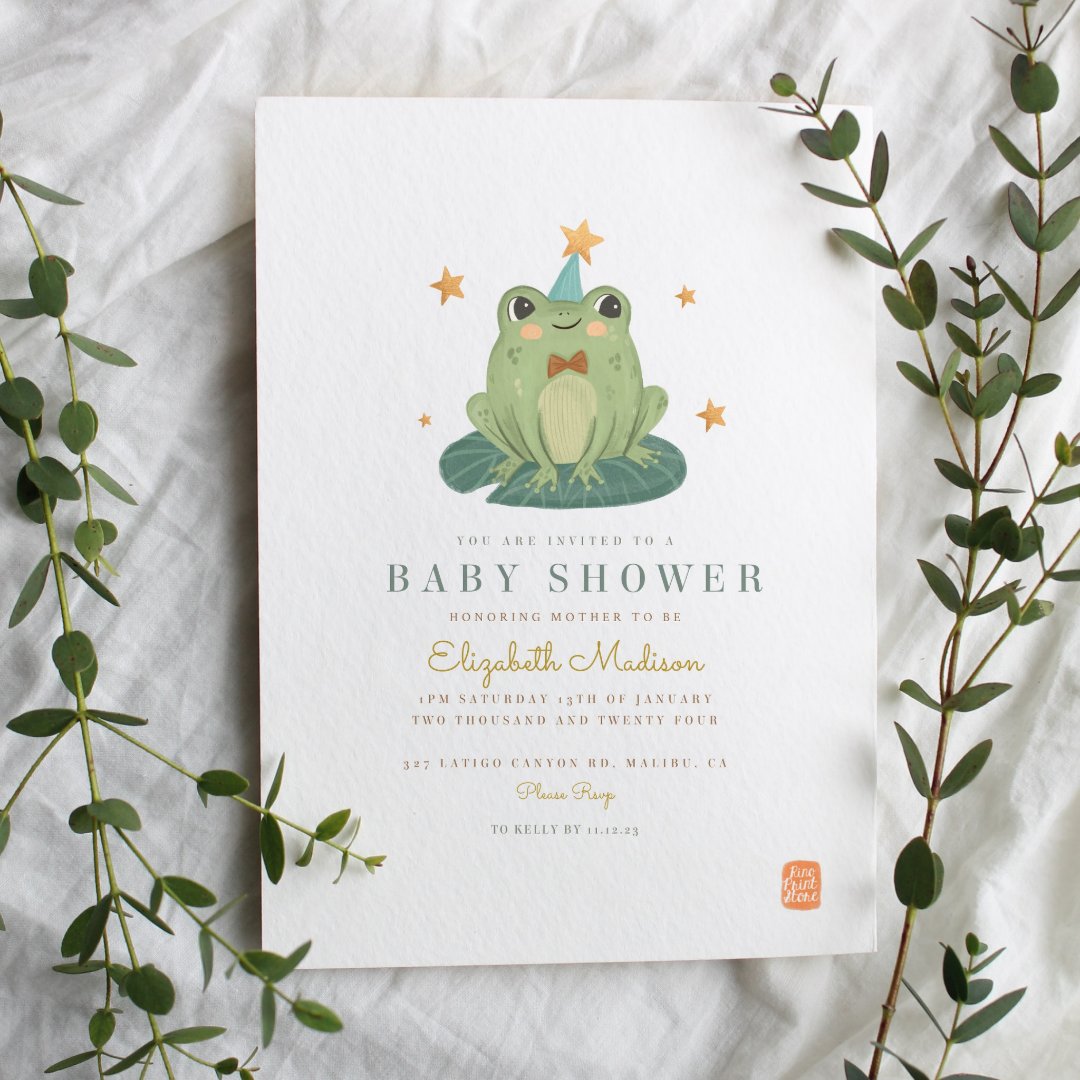 Watercolor Cute Frog Baby Shower Invitation | Zazzle