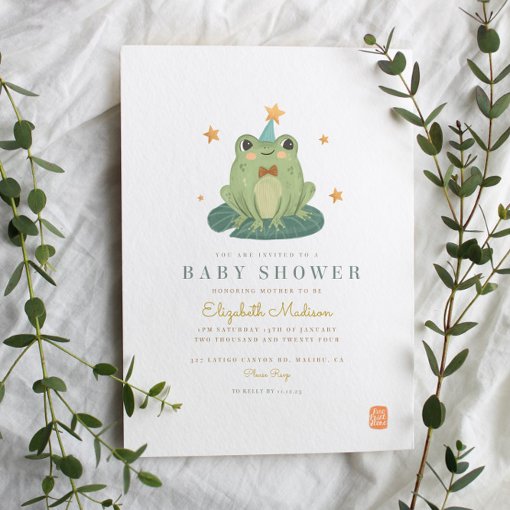 Watercolor Cute Frog Baby Shower Invitation | Zazzle