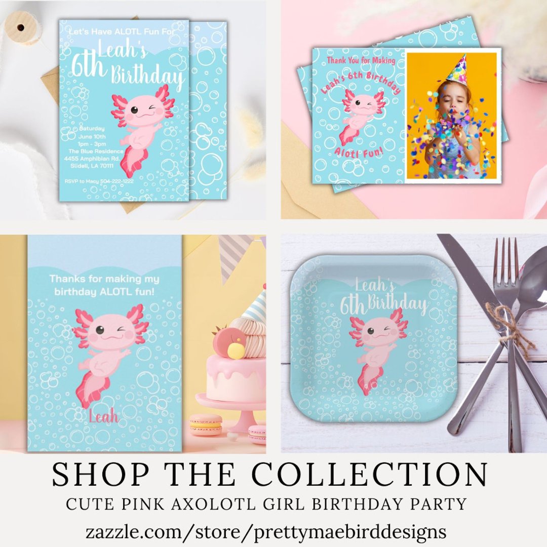 Pink Axolotl Birthday Party Thank You Card | Zazzle