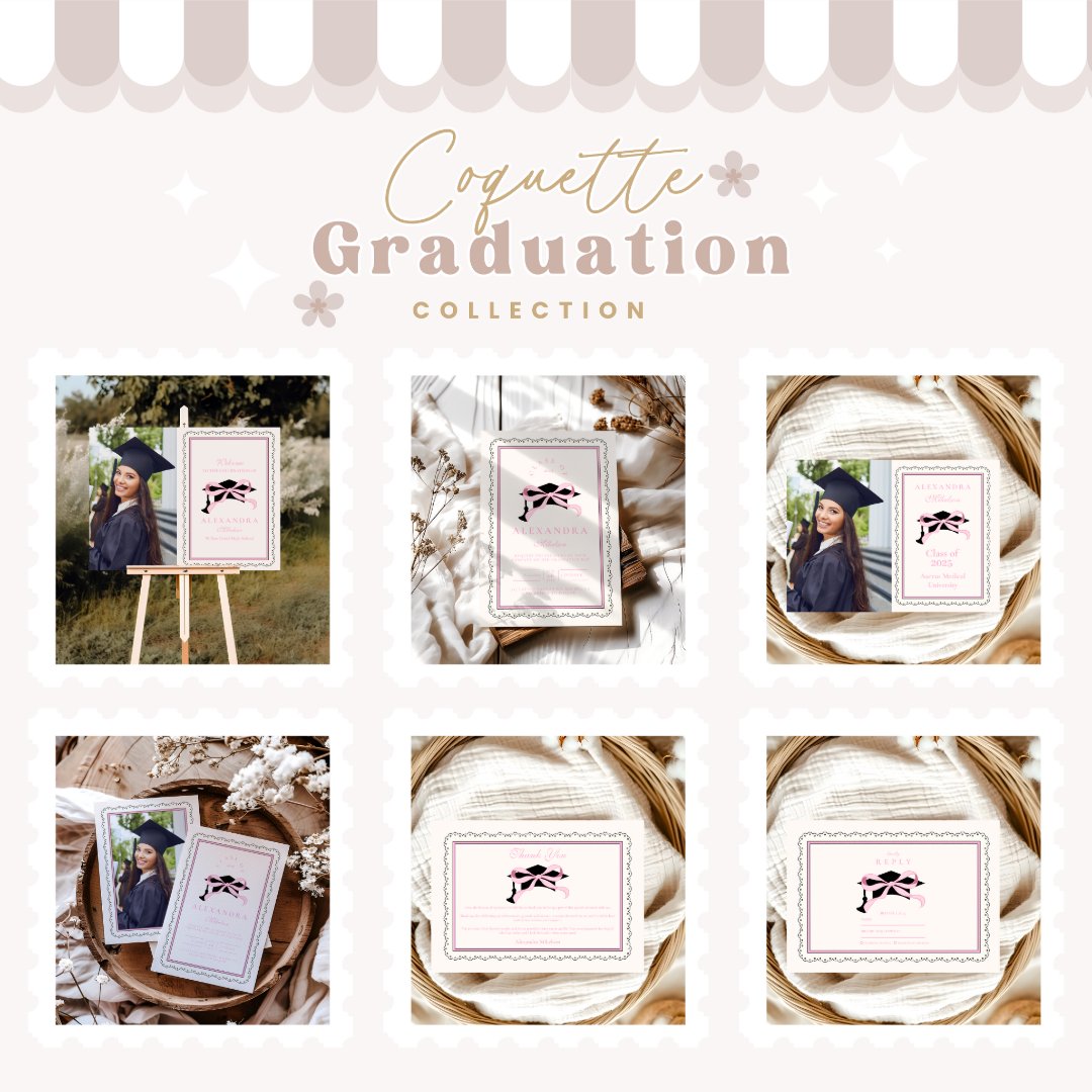 Cute Photo Pink Coquette Bow Graduation Invitation | Zazzle