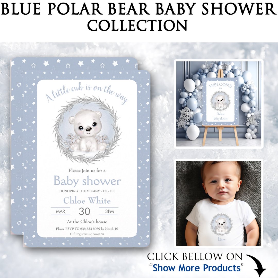 Cute Polar Bear Winter Boy Baby Shower Invitation | Zazzle
