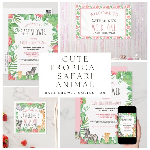 Cute Safari Animal Tropical Floral Baby Shower Postcard | Zazzle