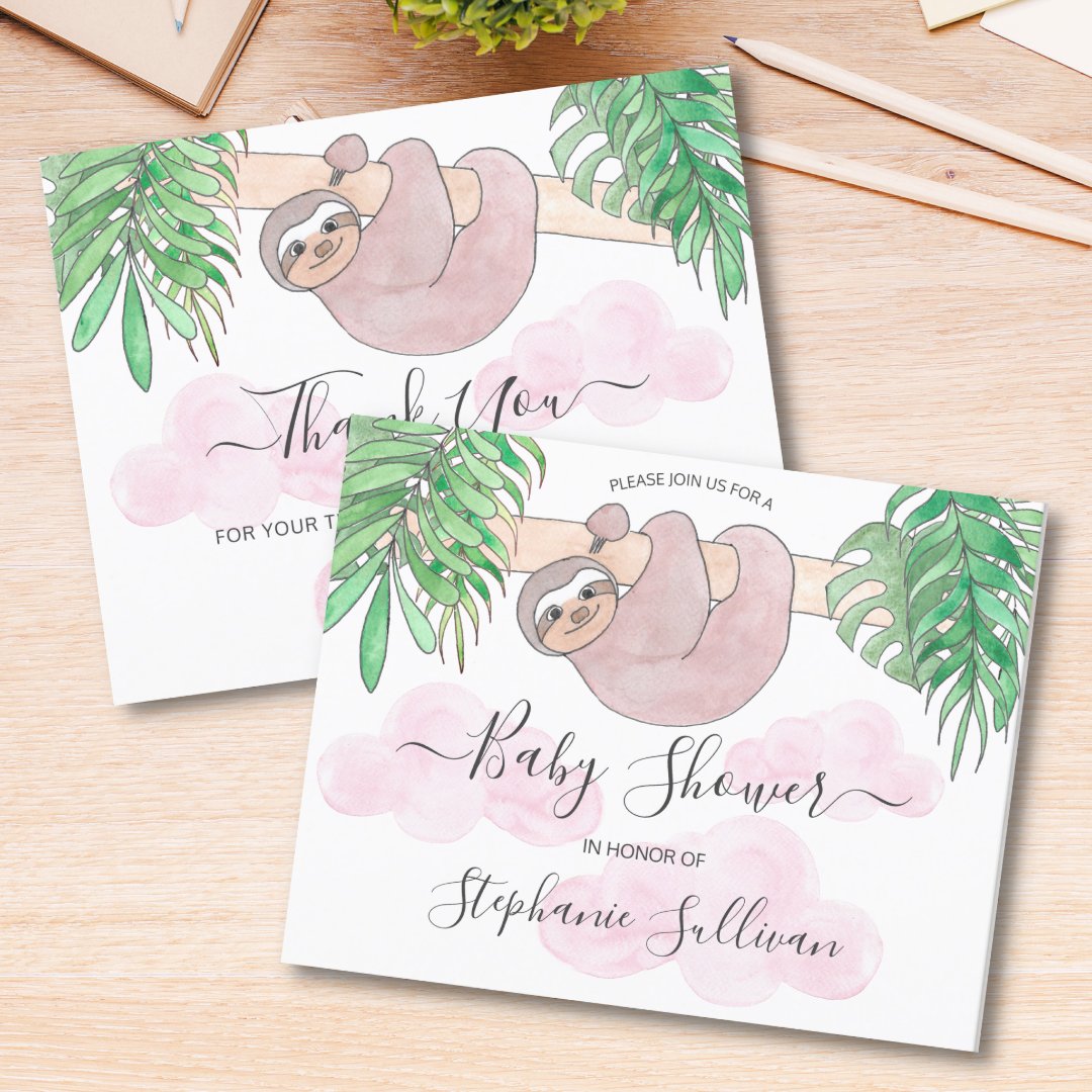 Cute Baby Girl Sloth Baby Shower Invitation | Zazzle