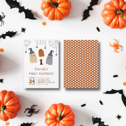 Cute Spooky Ghosts Spiders First Birthday Photo Invitation Postcard ...