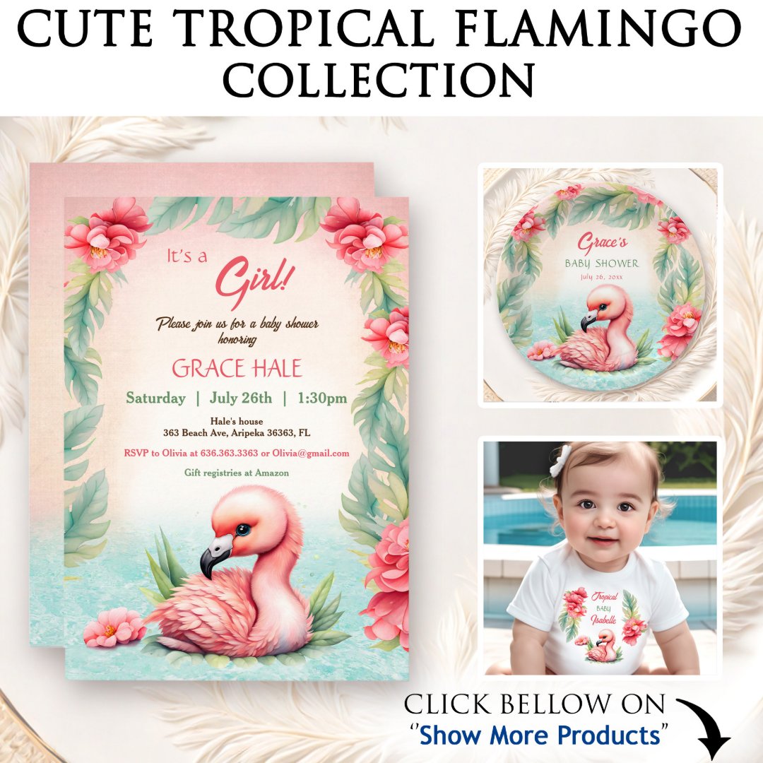 Tropical Summer Pink Flamingo Girl Baby Shower Foam Board | Zazzle