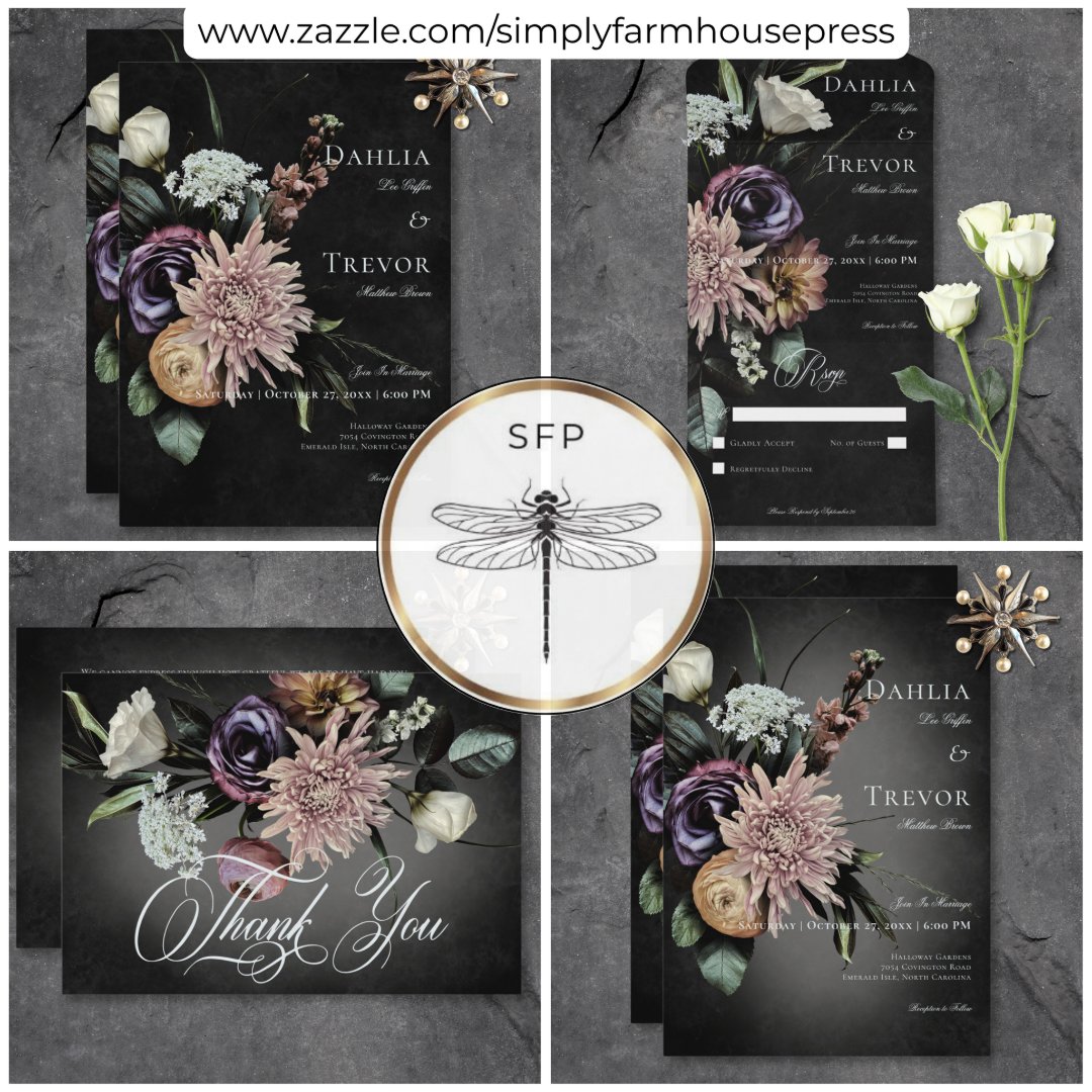 Dark Gothic Mysterious Muted Floral QR Code RSVP Card | Zazzle