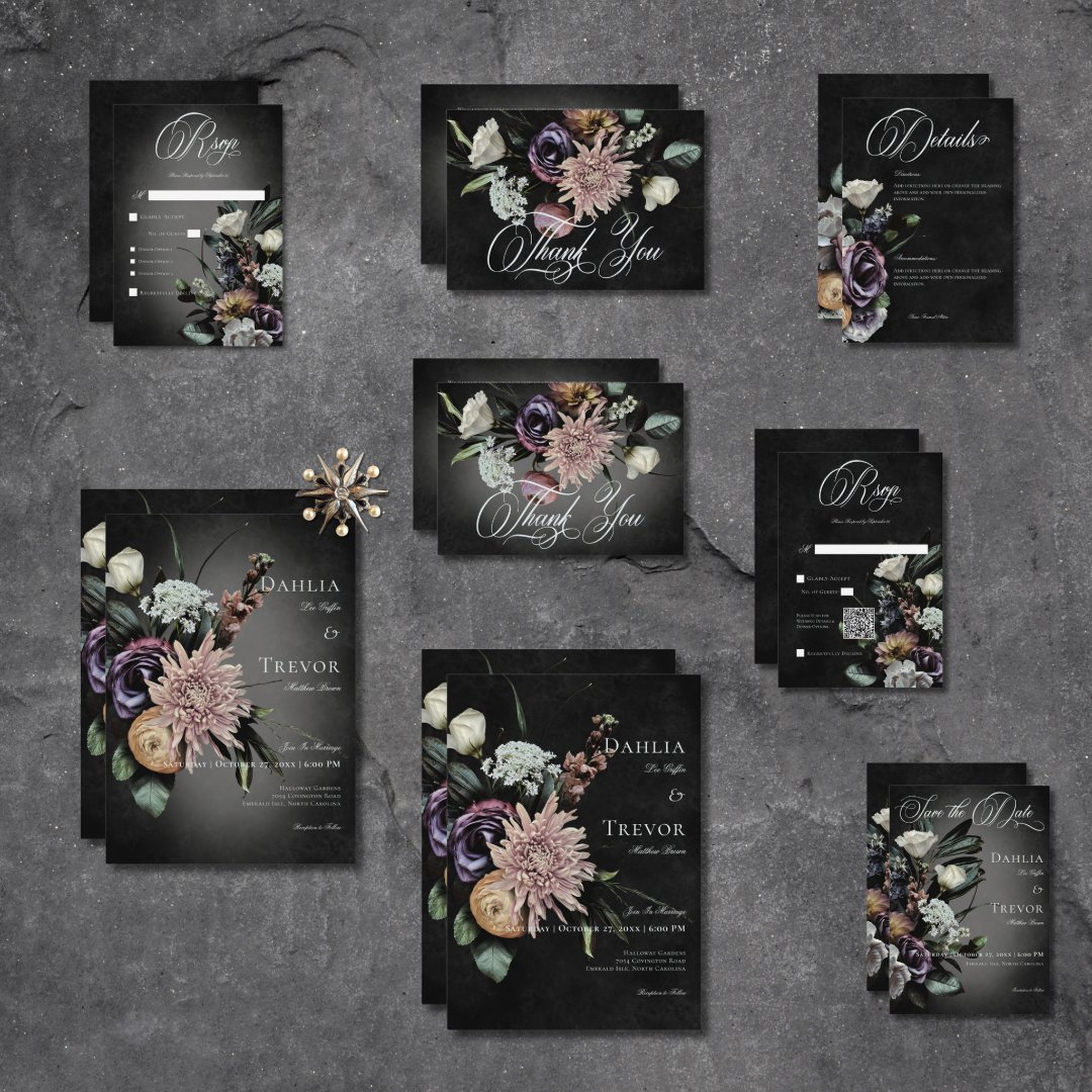 Dark Gothic Mysterious Muted Floral Wedding Save The Date | Zazzle