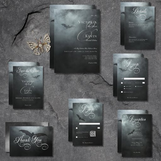 Dark Moody Midnight Bat & Fog Wedding Invitation | Zazzle