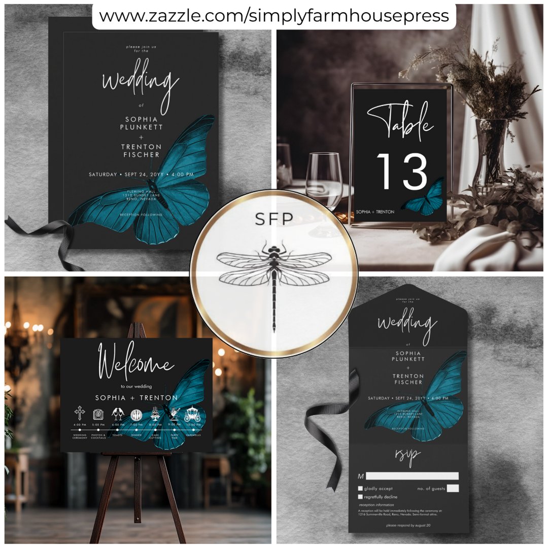 Dark Moody Minimal Teal Moth Photo Wedding Save The Date | Zazzle