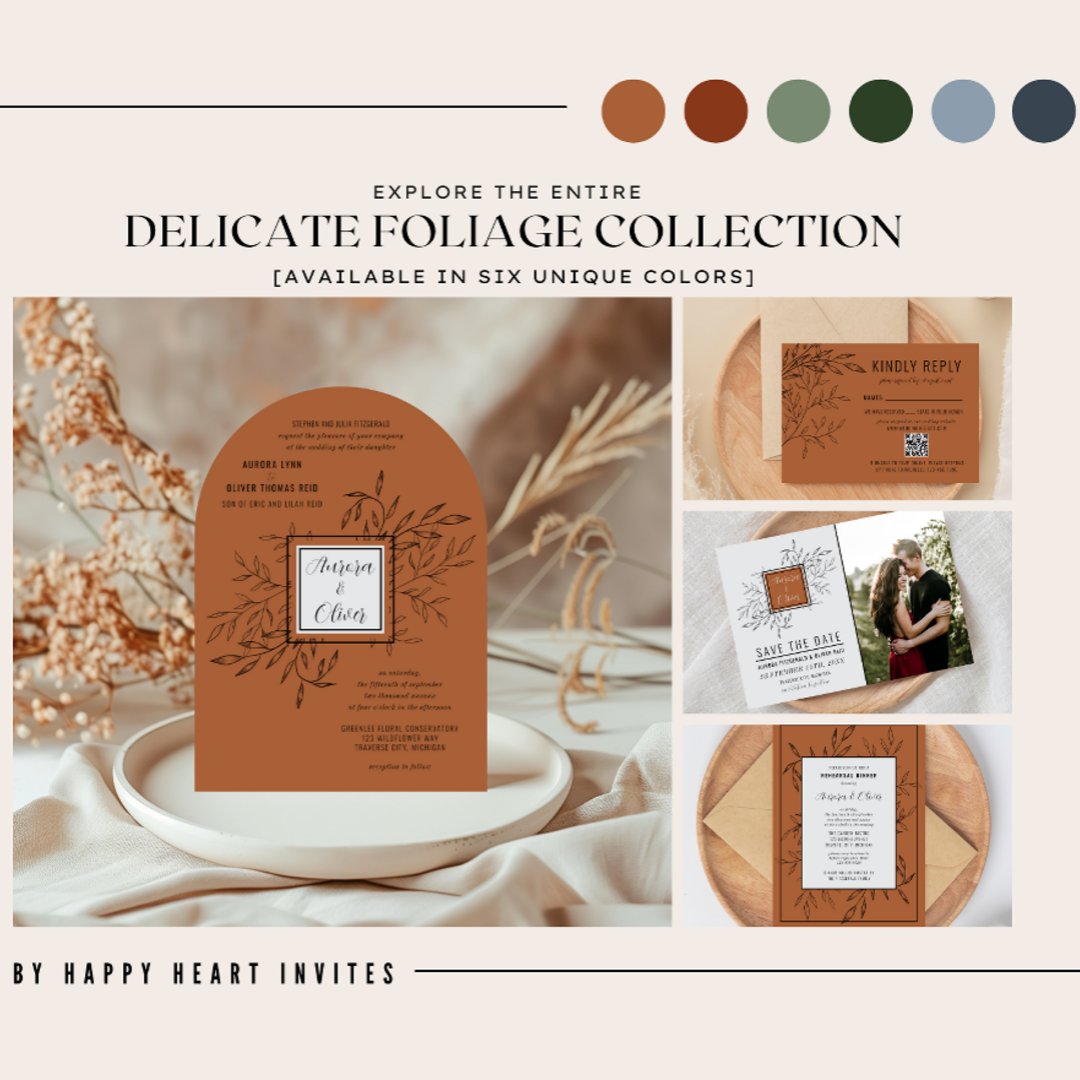 Delicate Foliage | Terracotta Arch Wedding Invite | Zazzle