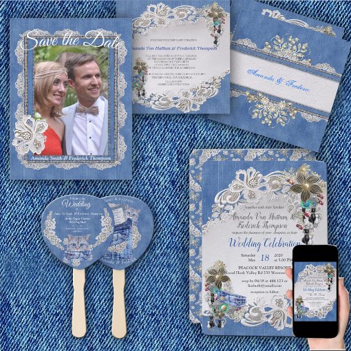 Denim Textured Lace and Pearls Poster | Zazzle