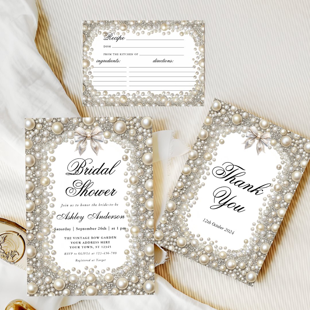 Elegant Diamonds and Pearls Bridal Shower Square Sticker | Zazzle