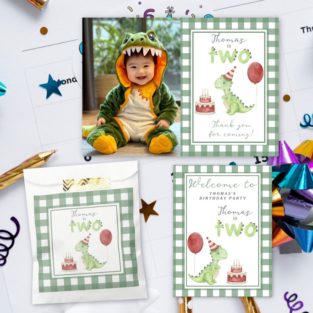 Dino Party | Cute Dinosaur Two-Rex Birthday Invitation | Zazzle