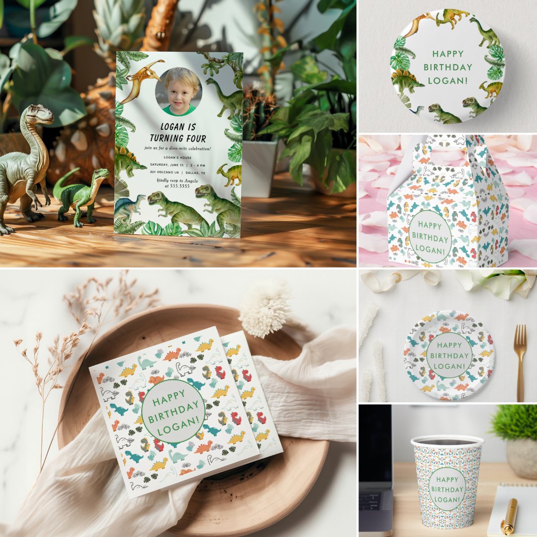 Dinosaur Birthday Party Photo Foam Board | Zazzle