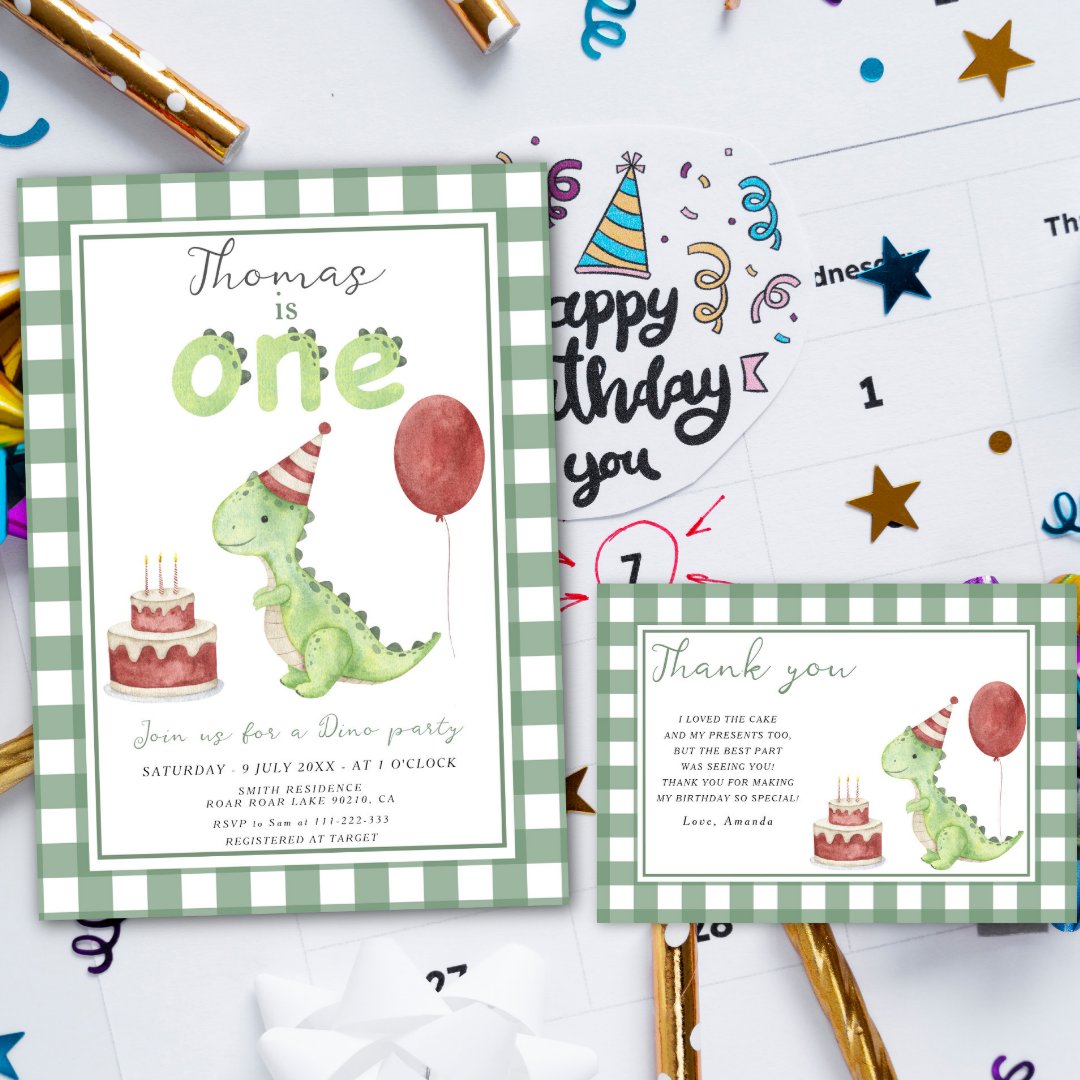 Dino Party | Cute Dinosaur First Birthday Invitation | Zazzle