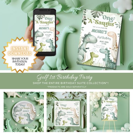 Dinosaur One-A-Saurus Boy 1st Birthday Party Invitation | Zazzle