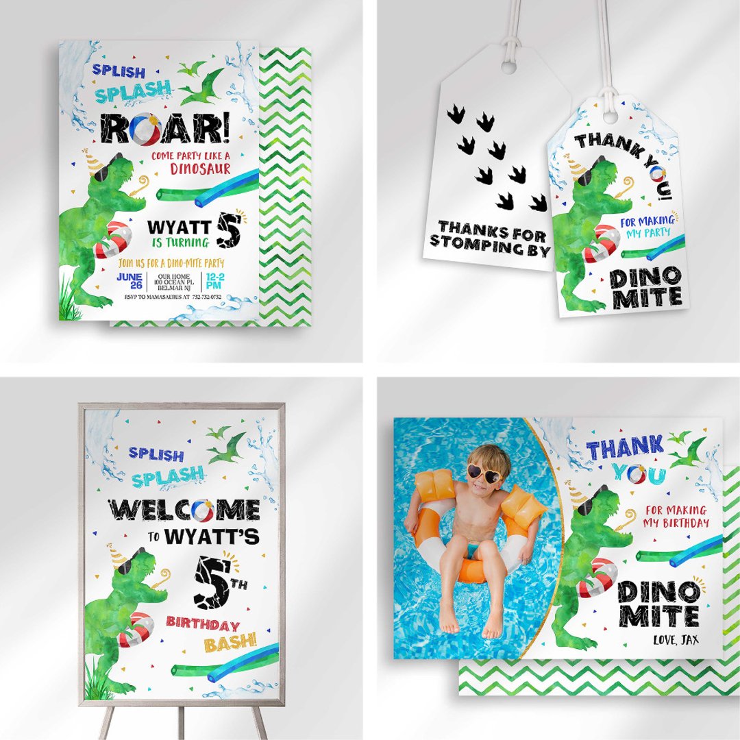 Dinosaur Pool Party Birthday Invitation | Zazzle
