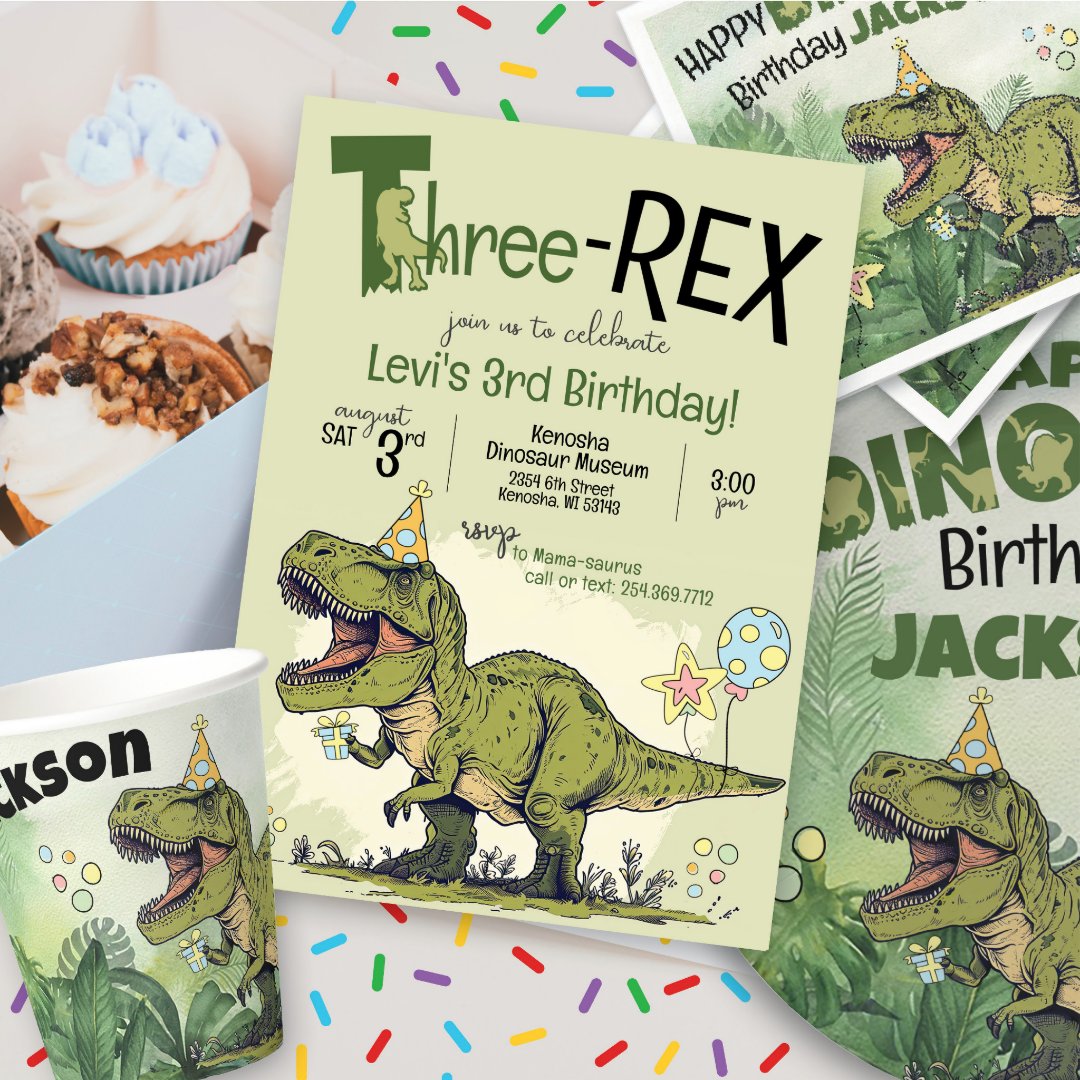 Cute TRex Dinosaur Six-A-Saurus 6th Birthday Party Invitation | Zazzle