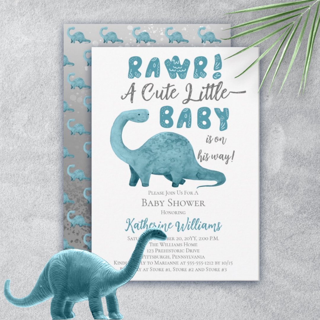Blue Dinosaur QR Code Baby Registry Enclosure Card | Zazzle