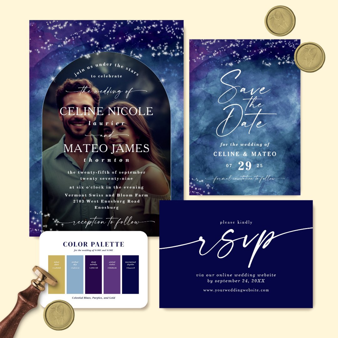Celine • Purple & Blue Wedding Color Palette Card | Zazzle