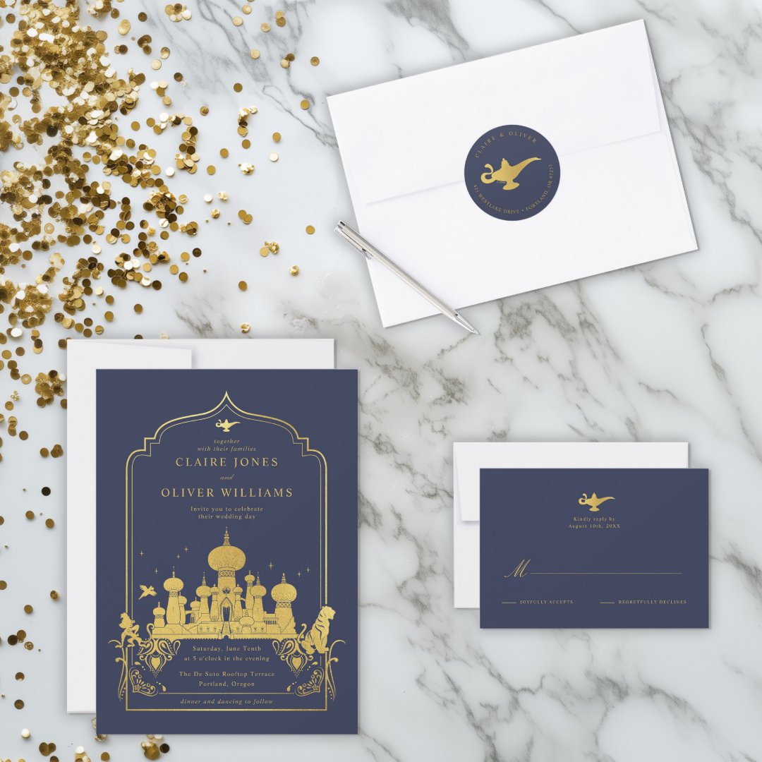 Disney's Aladdin Gold Wedding Invitation | Zazzle