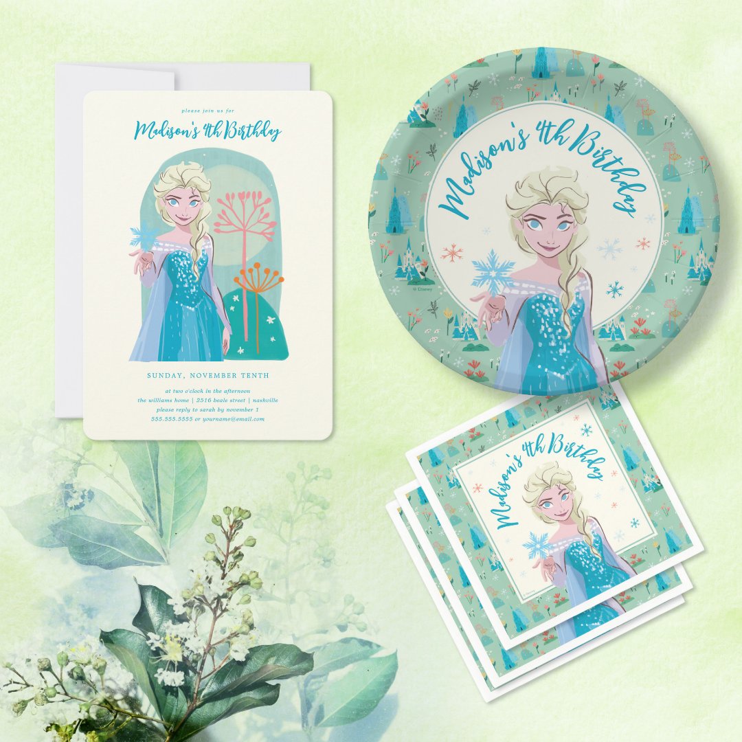 Disney's Anna & Elsa Frozen Floral Girls Birthday Invitation | Zazzle